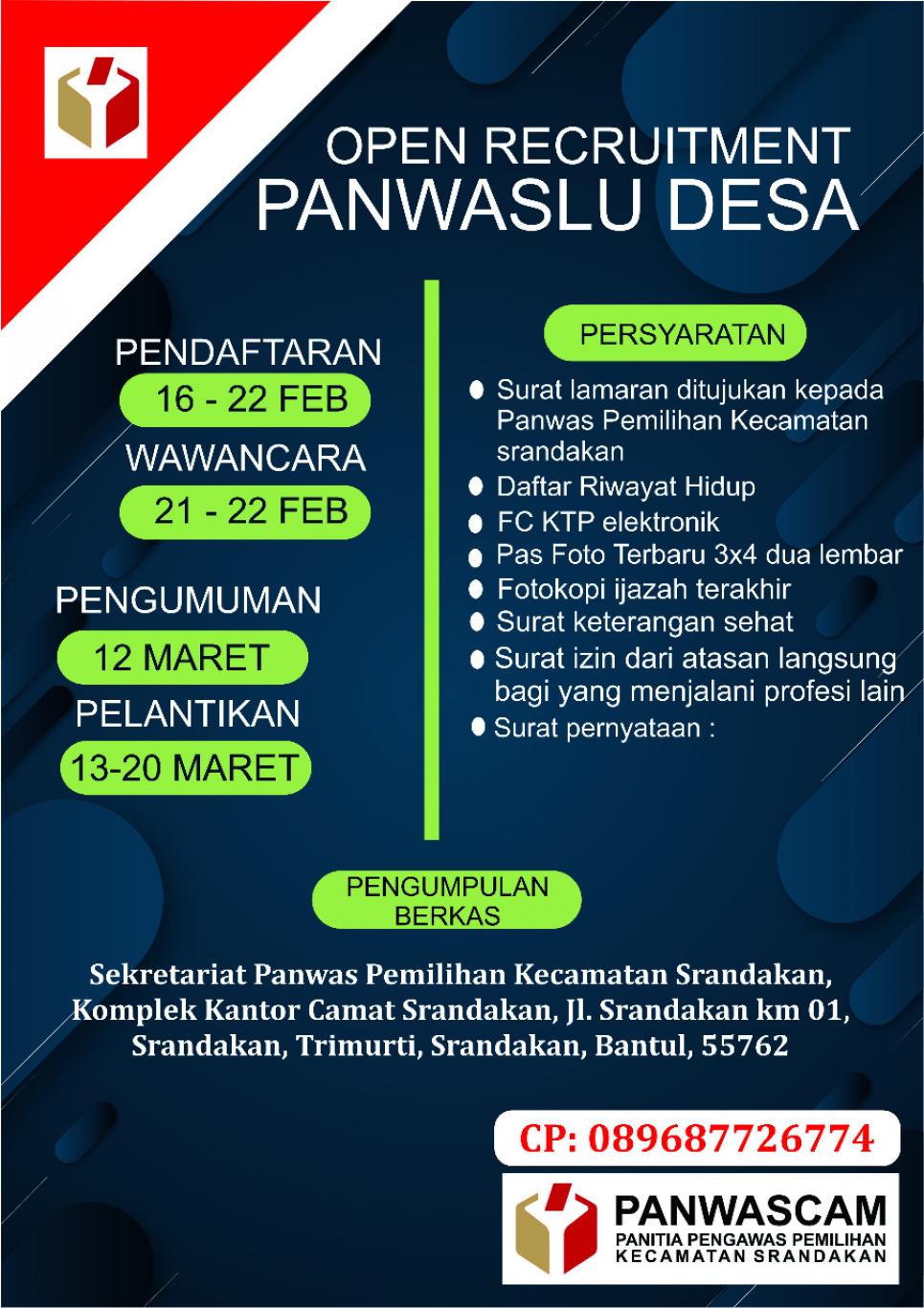 Open Recruitment Panwaslu Desa - Website Kalurahan Poncosari